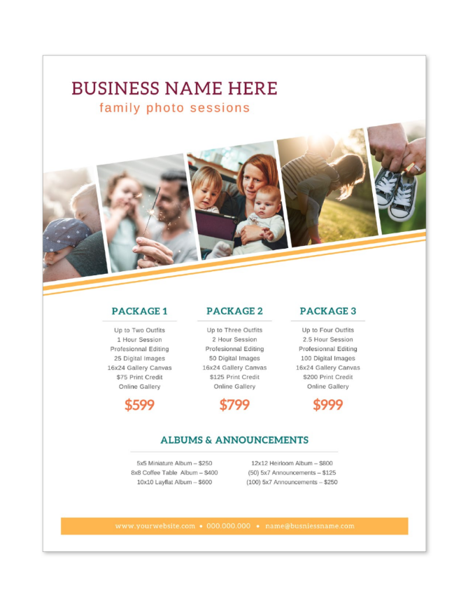 Photography Package Pricing List Template C060 INSTANT DOWNLOAD 