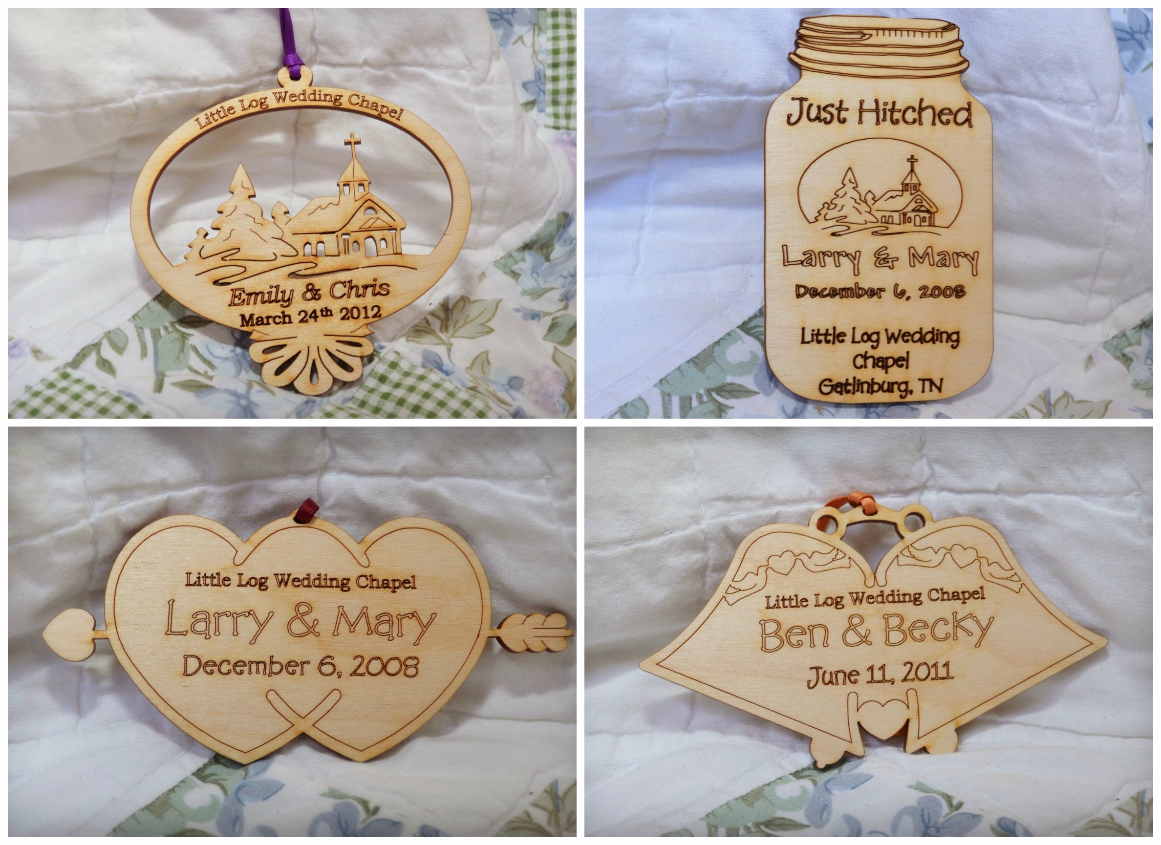 Set of 4 Magnets/Ornaments - Gatlinburg's Little Log Wedding Chapel