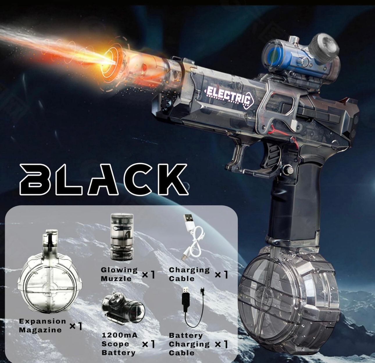 Electric Water Gun with Muzzle Flash-Black - Varano Photography