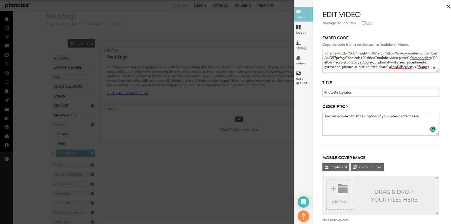 How To Use Video Blocks - PhotoBiz Knowledge Base