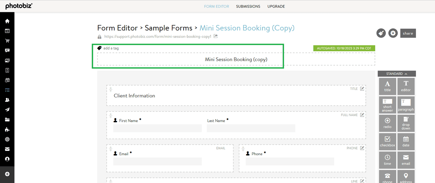 How can I set up a mini-session sign up in the Form Builder? - PhotoBiz ...