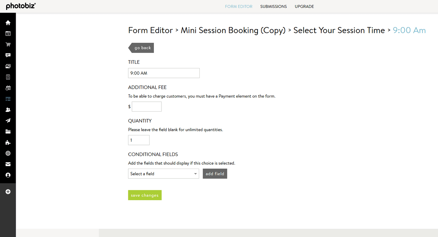 How can I set up a mini-session sign up in the Form Builder? - PhotoBiz ...