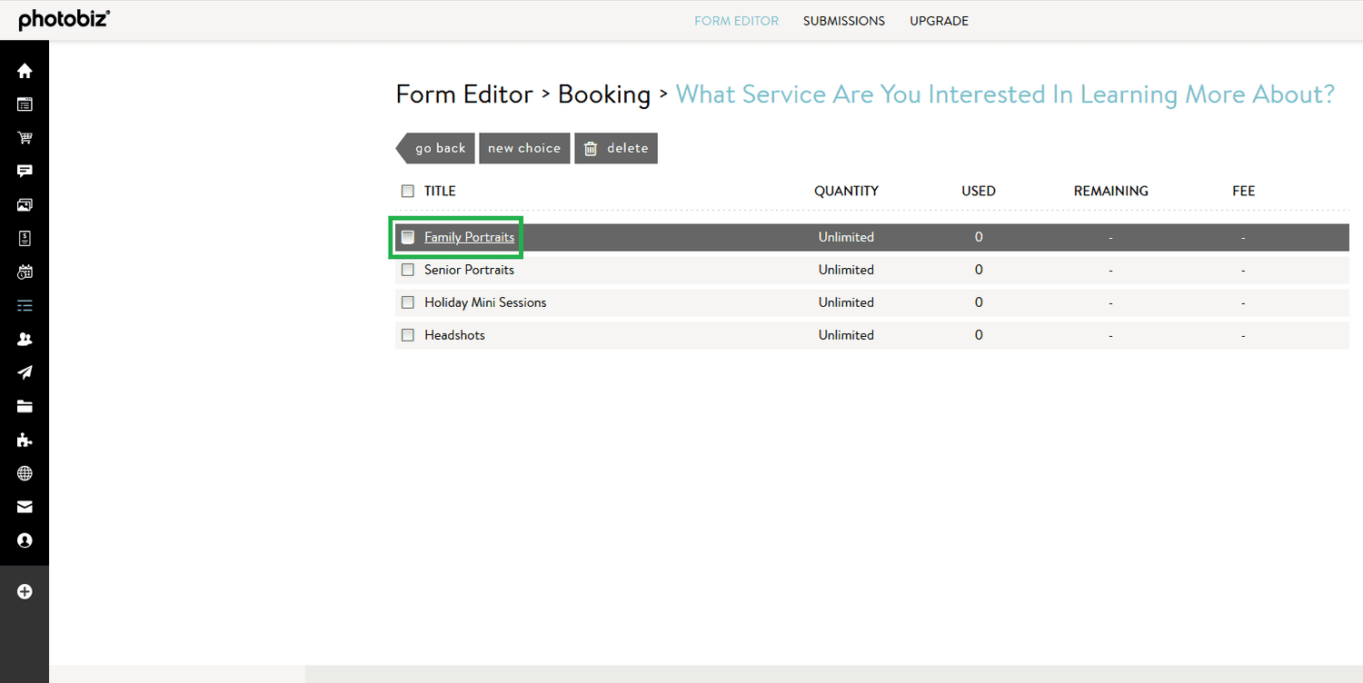 How do I edit the radio button choices on my form? - PhotoBiz Knowledge ...