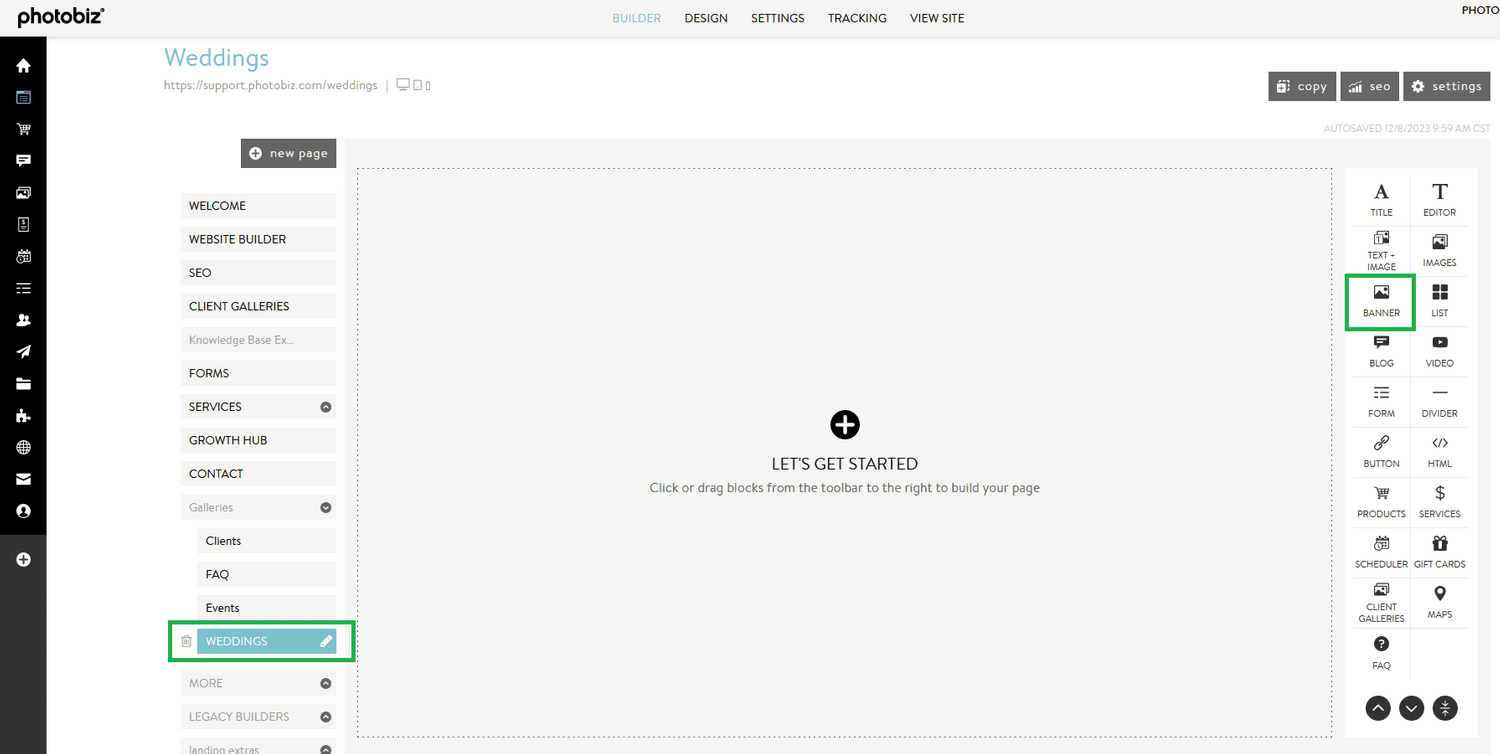 How to Use Banner Blocks for PhotoBiz Website Builder