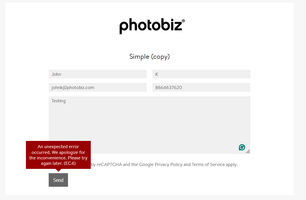 My Form Has An Error, How Do I Fix It - PhotoBiz Knowledge Base