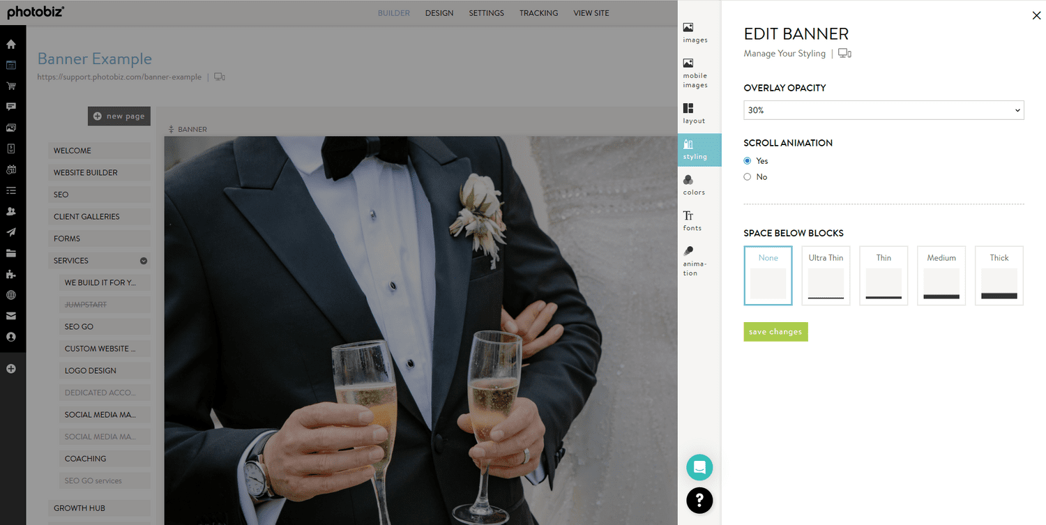 How to Use Banner Blocks for PhotoBiz Website Builder