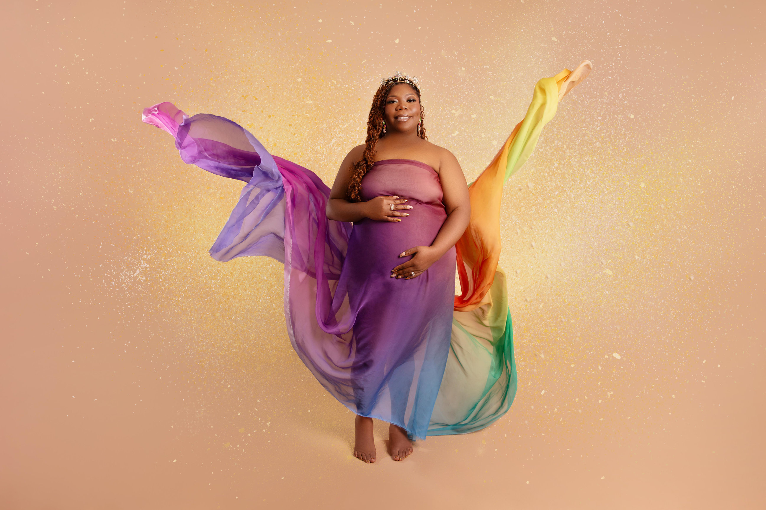 Crystle's Brown, Gold, and Rainbow Maternity Session - Yata Photography